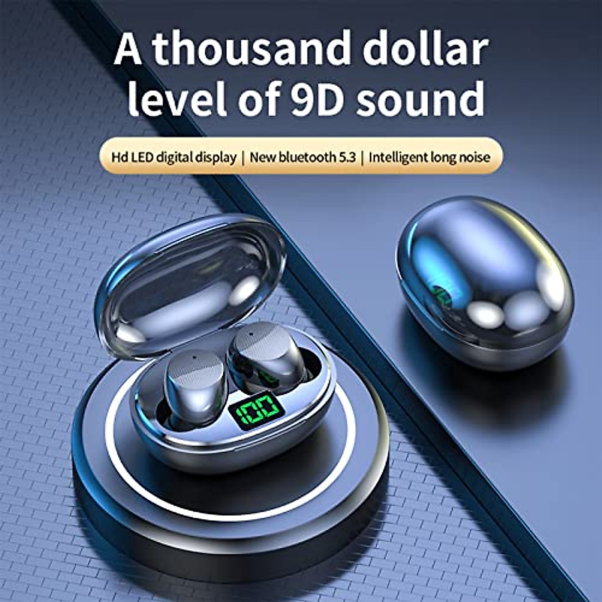 Gspmoly K20 Digital Display Bluetooth 5.3 Sports Gaming Earphone Deep Bass HiFi Stereo Long Endurance in-Ear Noise Canceling Workout Binaural Subwoofer Earbuds for iOS Android