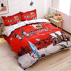 JERYMUND Christmas Duvet Cover Queen Size, Santa Claus Deer Pattern Luxury Bedding Set, Comforter Cover with Zipper