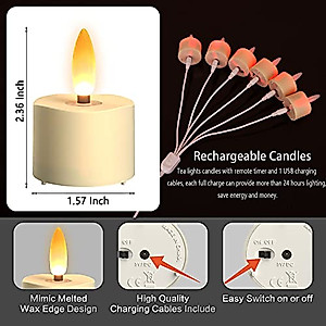LED Rechargeable Tea Lights Candles with Remote, 6 pcs Battery Operated Tealights with Flickering Flame, USB Charging Cable, Timer Votive Candles for Wedding Decor Christmas Party