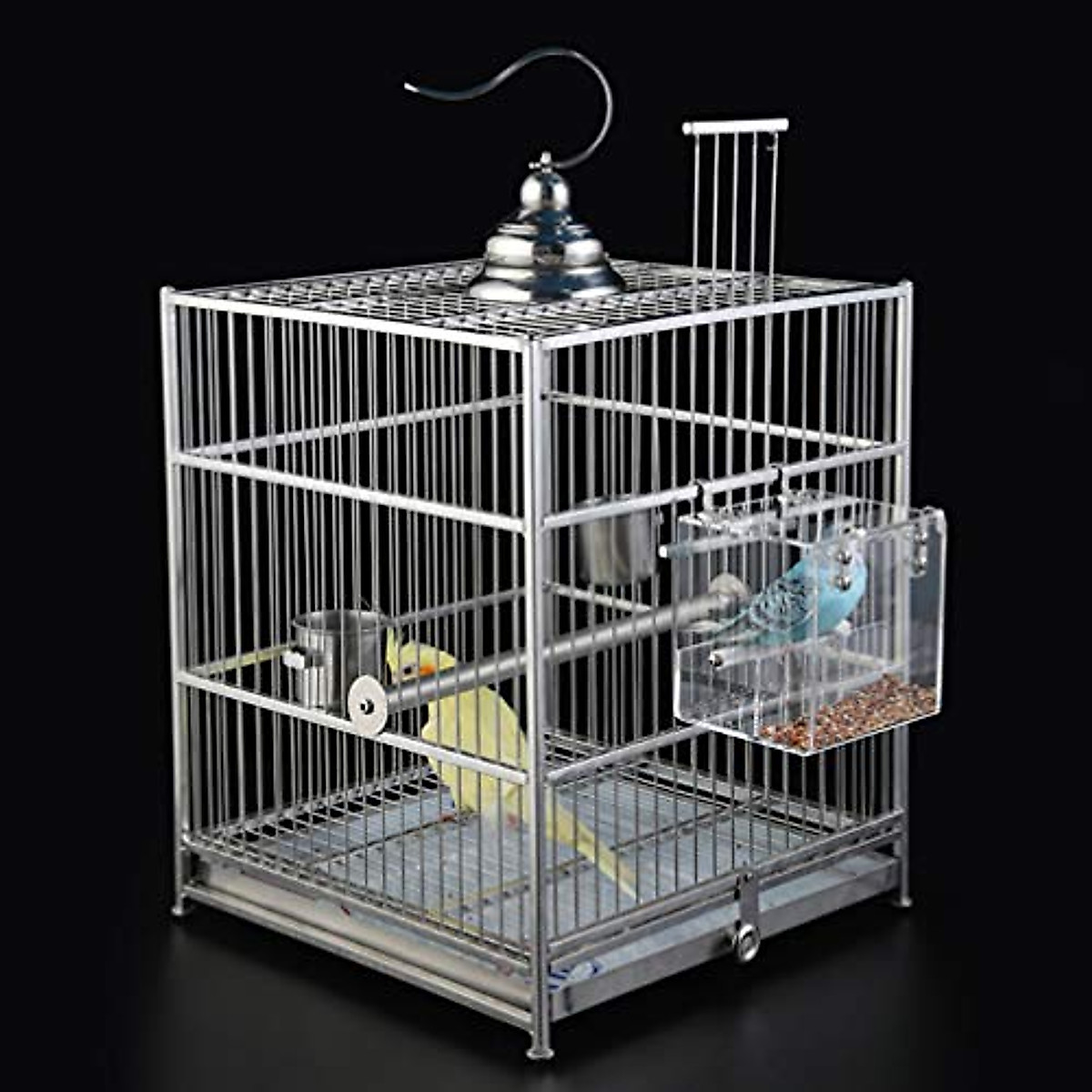 POPETPOP No Mess Bird Feeder for Cage with Hooks - Parrot Feeder Cage Accessories Supplies for Parakeet Canary Cockatiel Finch