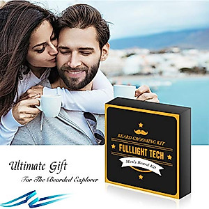 FULLLIGHT TECH Beard Kit for Men Grooming & Care W/Beard Wash/Shampoo,3 Packs Beard Oil,Beard Balm Leave-in Conditioner,Beard Comb,Beard Brush,Beard Scissor,Beard Grooming Kit Gifts for Men Husband