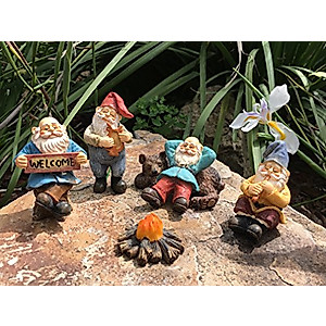GlitZGlam Happy Gnomes Camp - 6 Piece Garden Gnome Set for The Miniature Fairy Garden