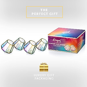 Dragon Glassware Shot Glasses, Iridescent Diamond Shaped Glass Set, Cute and Unique Barware, Naturally Aerates, Dishwasher Safe, 2 oz Capacity, Set of 4