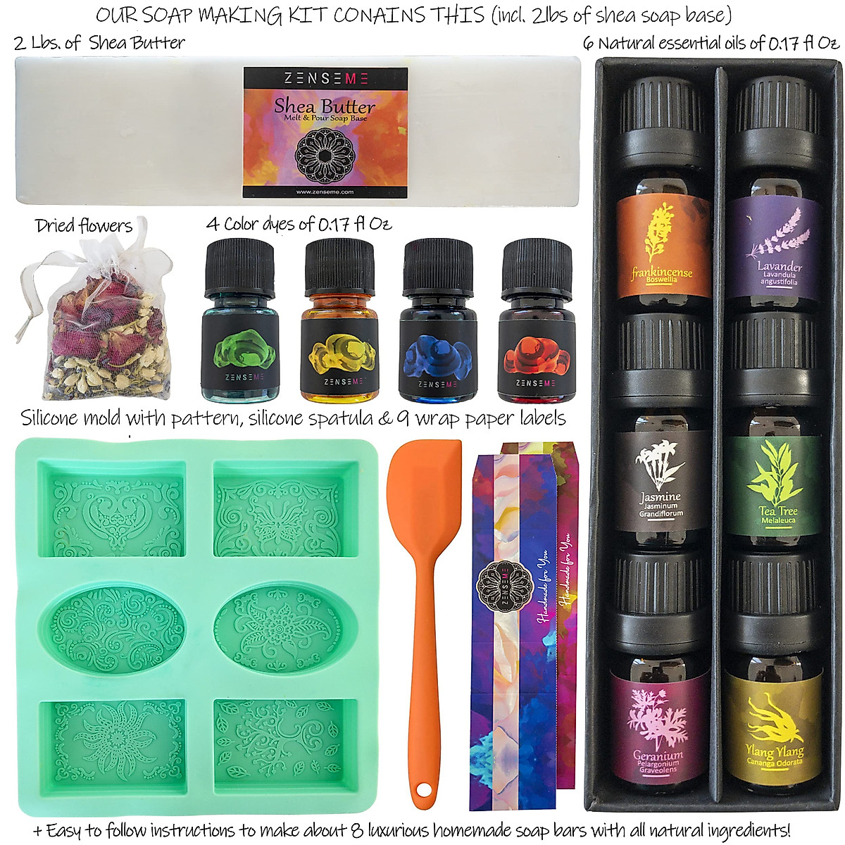 ZenseMe Bundle of Soap Making Kit with 5.5 LB Goats Milk | DIY Bundle, Melt and pour organic natural supplies for adults, beginners