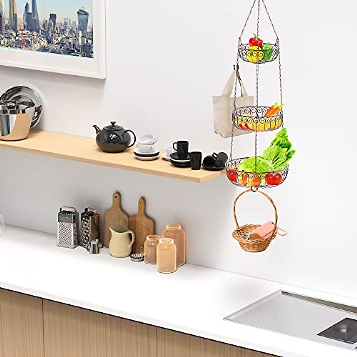 SimpleHouseware 3-Tier Fruit Hanging Basket, Bronze