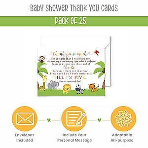 Paper Clever Party 25 Jungle Baby Thank You Cards Pack – Cute Baby Shower Notes with Envelopes, Prefilled Message, Customizable Blank Stationery, Gender Neutral, New Parents Gift Ideas