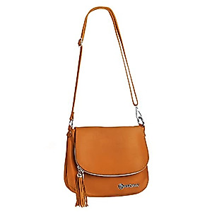 Baroncelli Italian Light Brown Leather Purse for Women with Long Strap Genuine Leather Made in Italy