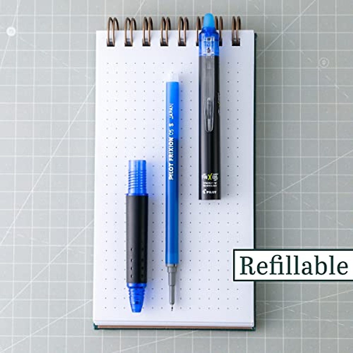 PILOT Frixion Synergy Clicker Erasable Pens, Retractable and Refillable, 0.5mm Extra Fine Point, 6 Pack of Blue Ink Pens + 6 Refills