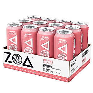 ZOA Zero Sugar Energy Drinks, White Peach - Sugar Free with Electrolytes, Healthy Vitamin C, Amino Acids, Essential B-Vitamins, and Caffeine from Green Tea - 16 Fl Oz (12-Pack)