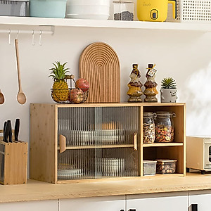 PHSP Wall Cabinet Solid Wood Storage Kitchen Condiment Dish Mounted Dining Table, Sofa Side Glass Sliding Door, 80*28*40cm