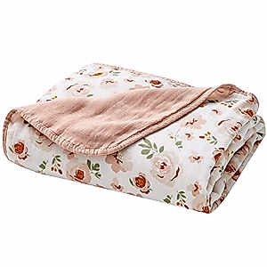 DaysU 6-Ply Muslin Swaddle Blankets for Newborn Babies, Soft Breathable Bamboo Cotton Muslin Baby Blankets Unisex for Boys Girls, Baby Crib Toddler Bed, Large 47" x 47", 1 Pack - Floral