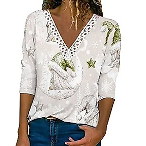 Womens Sweaters Crewneck Long Sleeve Side Slit Tunic Tops for Leggings Womens Tops Dressy Casual 3/4 Sleeve White