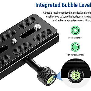 NEEWER Quick Release Plate with Clamp Adapter Set, 120mm QR Plate with Clamp, 3/8"&1/4" Screw, Bubble Level, 3/8” to 1/4” Screw Adapter, Compatible with Arca Swiss Tripod Monopod Ball Head