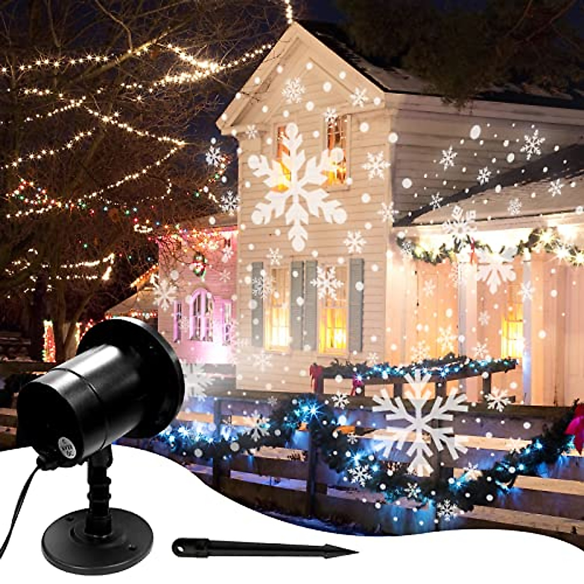 Christmas Projector Lights Outdoor - Christmas Snowflake Projector Lights with Waterproof Plug in Moving Effect Wall Mountable for Garden Ballroom, Party, Halloween, Holiday