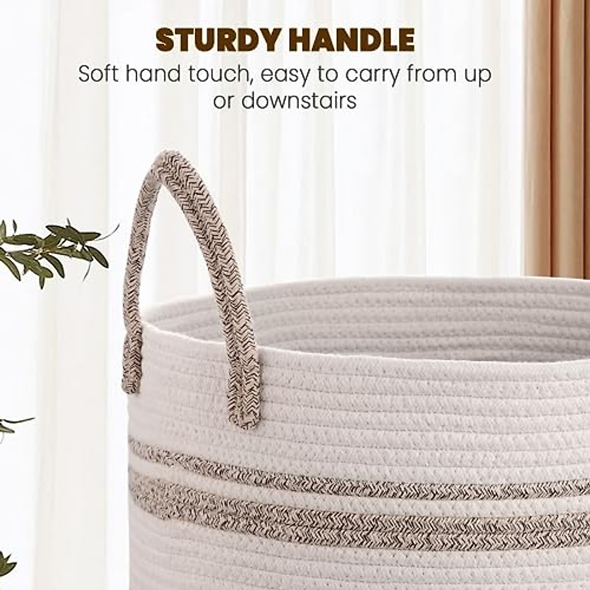 Wekin Rope Laundry Hamper Basket, 58L Tall Nursery Hamper for Blanket Storage, Large Baby Clothes/Toy Storage,Woven Hamper for Bedroom, Living Room