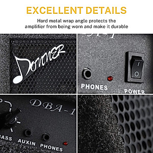 Donner 𝓑𝓪𝙨𝙨 𝓐𝙢𝙥 15W 𝓖𝙪𝙞𝙩𝙖𝙧 𝓐𝙢𝙥𝙡𝙞𝙛𝙞𝙚𝙧 DBA-1 Electric Practice Bass Combo AMP with Cable