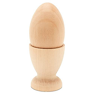 Wooden Egg Holder 2-1/8 inch, Pack of 6 Egg Cups Wooden & 6  2-1/2 inch Flat Bottom Eggs in a Cup, Wood Egg Unfinished, by Woodpeckers