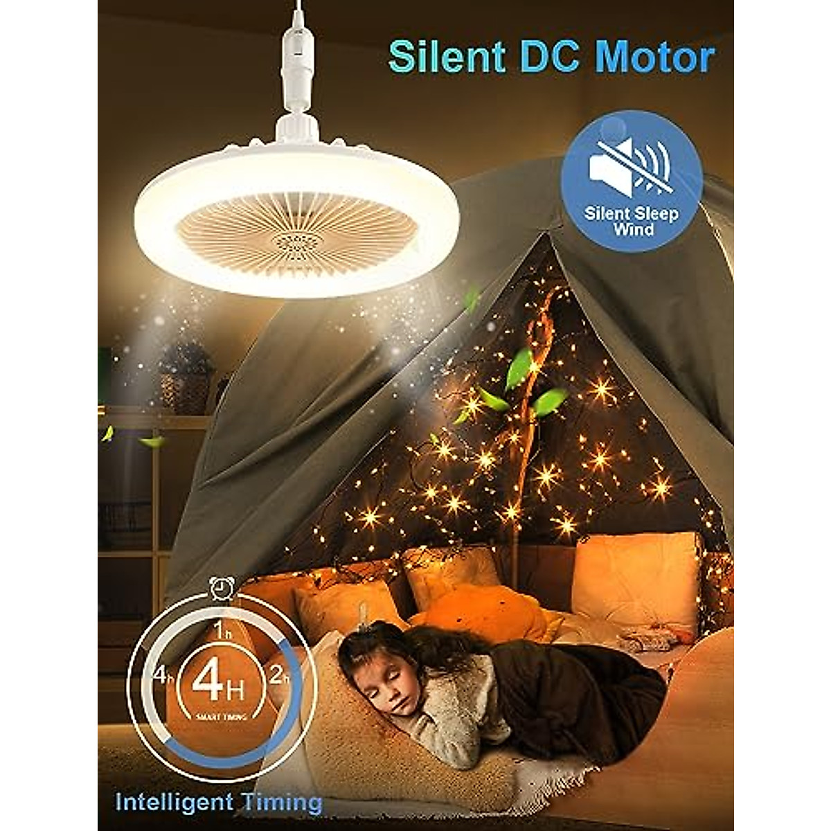 VONFAME Enclosed Ceiling Fan with Light and Remote Small 10-inch E27 Bladeless Ceiling Fans Dimmable LED Lights 3 Gear Wind Speeds Family Summer Gift for Garage Tool Room and Store Room(Yellow)