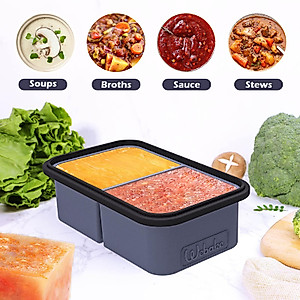 Webake Silicone Freezer Tray with Lid, 2 Cup Ice Cube Tray for Soup Sauce Meal Prep, BPA Free - Grey