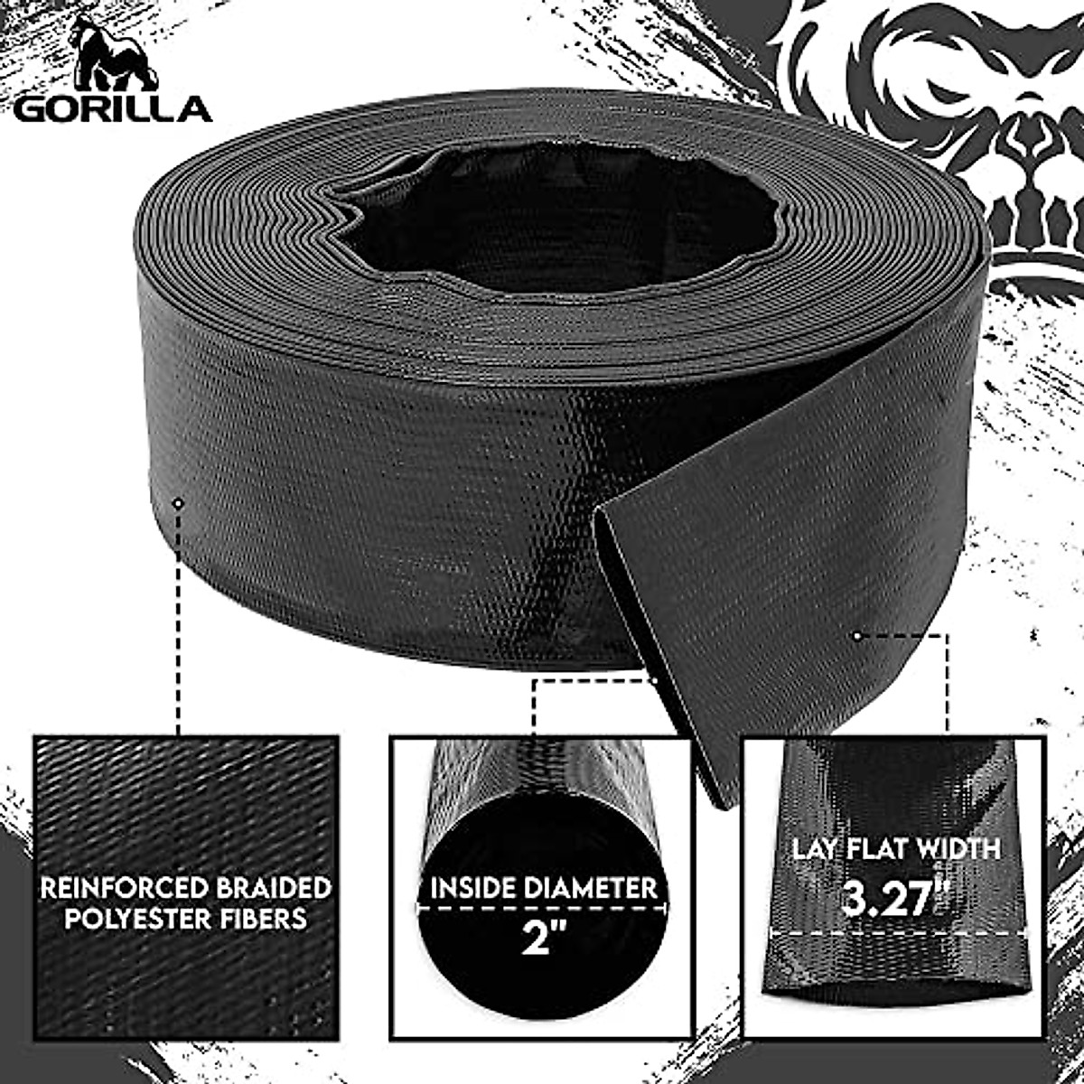 GORILLA Swimming Pool Backwash Hose with Clamp - Extra Heavy Duty - Weather and Chemical Resistant (50 FT)