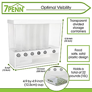 7Penn Multiple Dry Food Dispenser System - 6 Grid Beans and Rice Dispenser Airtight Storage Plastic Containers for Food