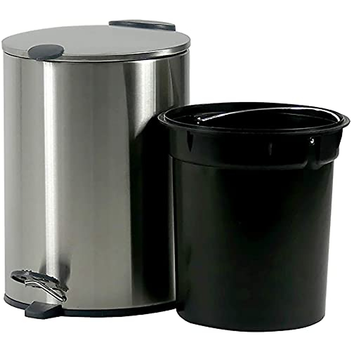 Kela Bathroom Trash Can with Soft Close, Step-On Lid, Silver, 0.8 Gallons, 9 inches Tall, Small Waste