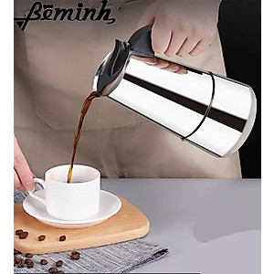 Beminh Espresso Coffee Maker Pot Stovetop Moka Coffee Pot Stainless Steel Latte Percolator with Bonus Scoop,for Home Office (4 cups/200ml)