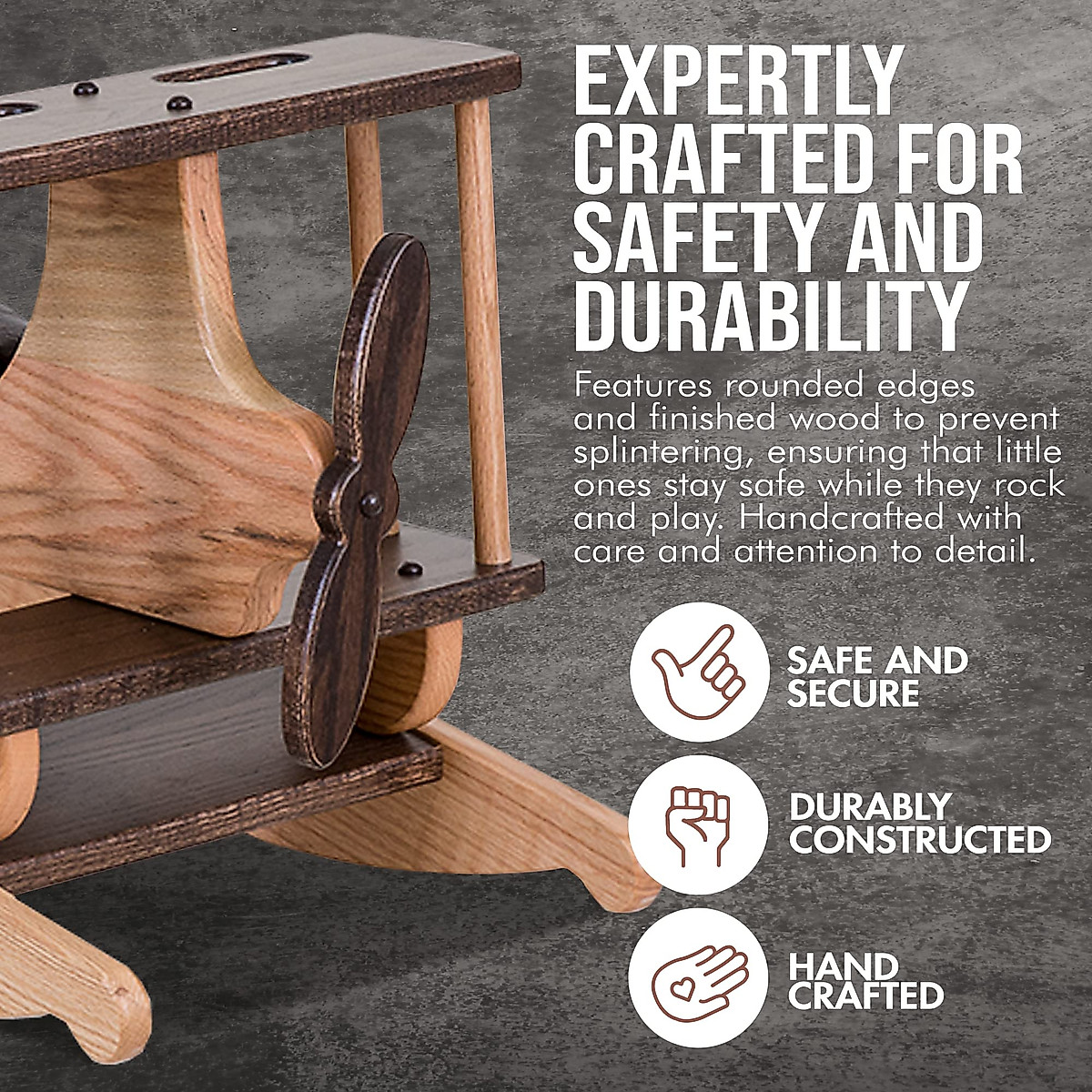 Amish Made Solid Oak Wood Children's Airplane Chair for Toddler - Perfect Rocking Chair for Kids - Children's Wooden Rocking Chair - Toddler Wooden Rocker - Ideal Baby / Kids Room Furniture