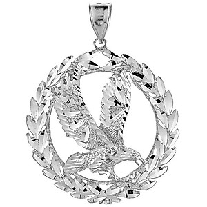 Animal Kingdom .925 Sterling Silver 2-1/3" Patriotic USA American Eagle with Olive Wreath Peace Round Pendant Only