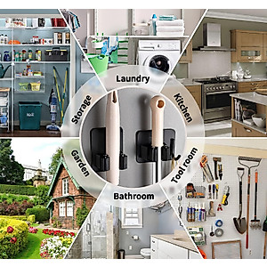 Free Eagle Holder Wall Mount, 6 Packs Tool Storage & Laundry Closet Room Organizer, Adhesive Utility & Garage Storage Rack Cabinet, Mop & Broom Stainless Hanger, 1 Racks With 1 Hooks (01 black)