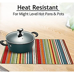 Ruvanti Placemats 100% Cotton 13x19 Inch, Dining Table Placemats Set of 6, Modern Place Mats for Dining Table Decor, Kitchen & Table Linens, Coffee Mat for Christmas Dinners – Multi Stripe