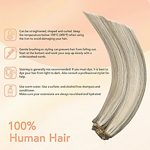 VARIO HAIR Clip in Hair Extensions Blonde Highlighted Human Hair Balayage Hair Extensions Mixed Bleach Blonde 12 Inch 70g Fine Hair Full Head Silky Straight 100% Human Hair Clip In Extensions