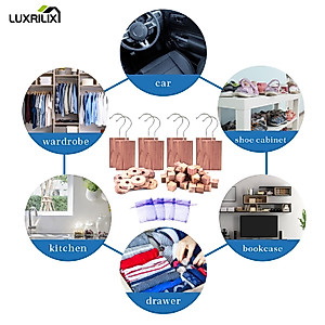 Cedar Blocks for Clothes Storage 100% Natural Cedar Balls and Cedar Chips for Storage Accessories Closet and Drawers 56-Piece Set (Free Hooks Gauze Bag Sandpaper)