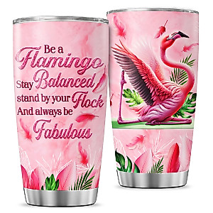 Steel Tumblers Insulated Hot Coffee Stainless Handle, Flamingo Stay Balance, Tumbler 20 Oz With Lid And Straw, Flamingo Gifts