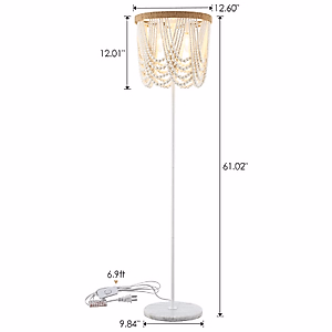 VILUXY Bohemia Wood Beaded Boho Floor Lamp Antique Rustic White Finishing for Bedroom, Nursery Room, Dining Room，Girl Room 3-Light