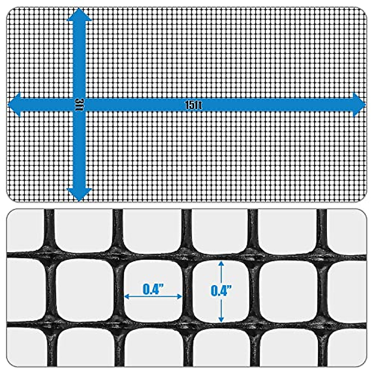 Fencer Wire Black Plastic Poultry Netting Animal & Garden Fence Recyclable Plastic Barrier Environmental Protection Mesh 0.5" x 0.5" (3 ft. x 15 ft.)