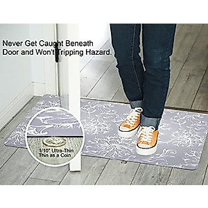 Cosilyt 1/10 Inch Ultra Thin Front Door Mat Rug Indoor Entrance Inside Non Slip, Large Waterproof Rubber Kitchen Rug and Interior Home Washable Door Mat, 24"×35", Baroque Grey