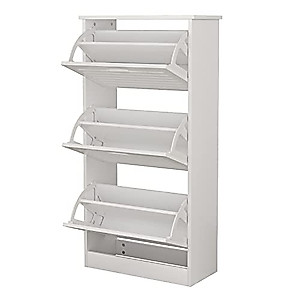 3 Flip Drawers Shoe Cabinet, Wooden Freestanding Shoe Rack, White Shoe Storage Cabinet for Entryway, Living Room, and Corridor