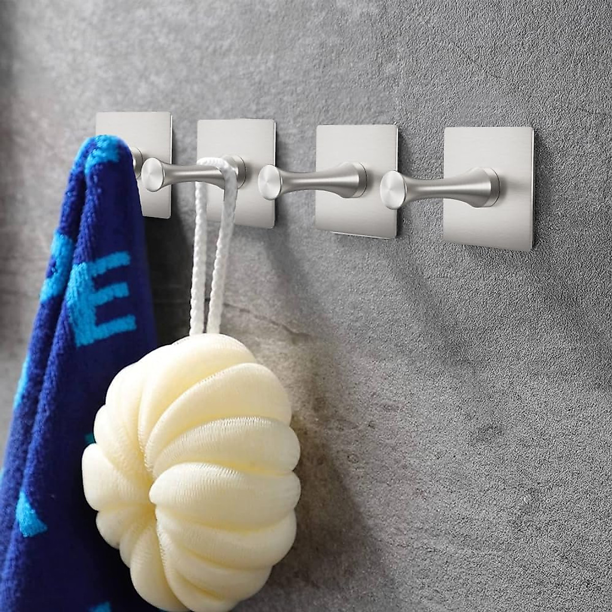 DGYB Self Adhesive Hooks for Hanging Set of 4 Adhesive Wall Hooks Heavy Duty Stainless Steel Brushed Nickel Adhesive Towel Hooks for Bathrooms Waterproof Stick on Shower Hooks for Inside Shower