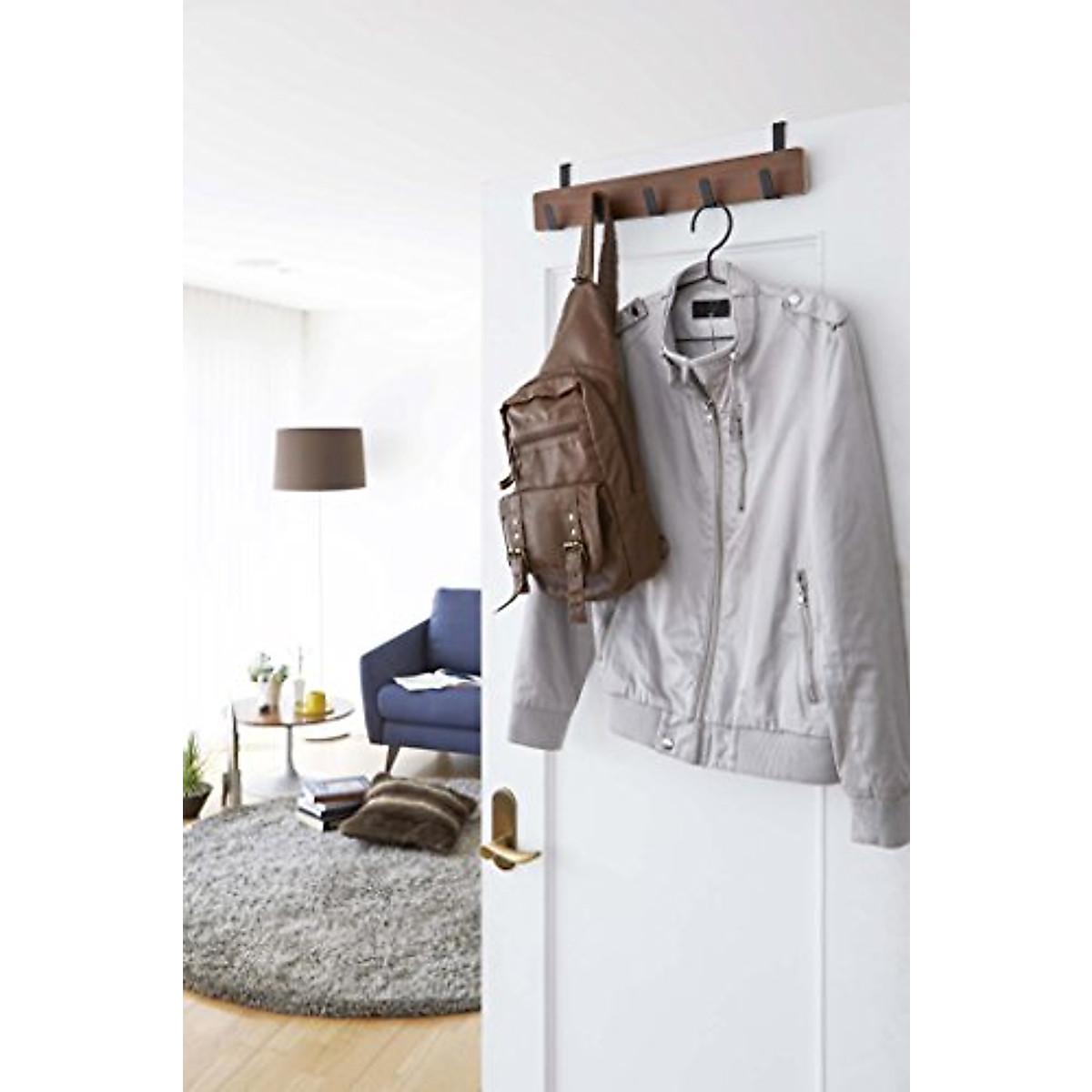Yamazaki Home Ply Over The Door Hooks - Hanging Coat Rack, Wood, Over-The-Door, Minimal Assembly Req. Brown Small