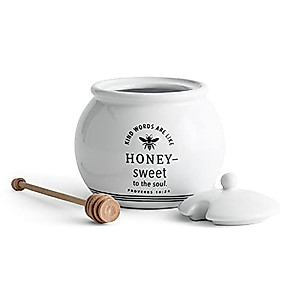 Dayspring Sweet to The Soul Ceramic Wood Dipper, 16 Ounces Inspirational Honey Pot with Scripture, White