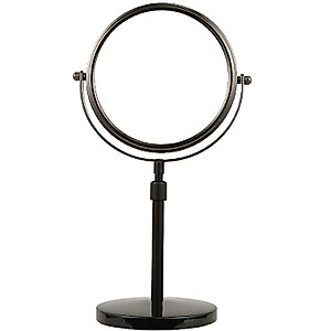 HIHIA Height Adjustable Makeup Mirror 8 Inch Double-Sided 7X Magnification, Black Magnifying Makeup Mirror Round Tabletop Mirror Tall, Countertop Standing Cosmetics Black Finish