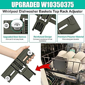 UPGRADED W10350375 Dishwasher Top Rack Adjuster Parts Replacement for Whirlpool Dishwasher Parts WDT730PAHZ0 WDT750SAHZ0 WDTA50SAHZ0 WDT970SAHZ0 Upper Rack Parts,Fits Kenmore Dishwasher Top Rack Parts