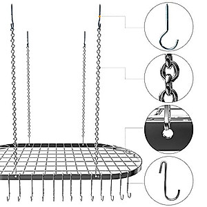 Vdomus Hanging Pot Rack Pot and Pan Ceiling Rack, Mounted Cookware Storage Pan Rack , Hanging Pot and Pan Suspended Organizer with 15 Hooks (33 x 17 Inch) for Kitchen Organization Storage