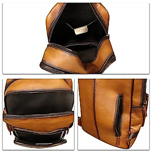 IVTG Genuine Leather Backpack for Men Vintage Handmade High Capacity Leather Rucksack Casual Daypack Vintage Knapsack (Brown)