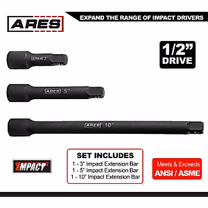 ARES 70031-1/2-Inch Drive Impact Extension Bar Set - 3-Inch, 5-Inch, and 10-Inch Laser Etched Socket Extensions Expand the Range of Impact Drivers