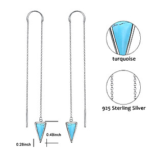 Threader Earrings Triangle Earrings Sterling Silver Created Turquoise Dangle Drop Long Chain Earring for Women Thread Earrings (turquoise)