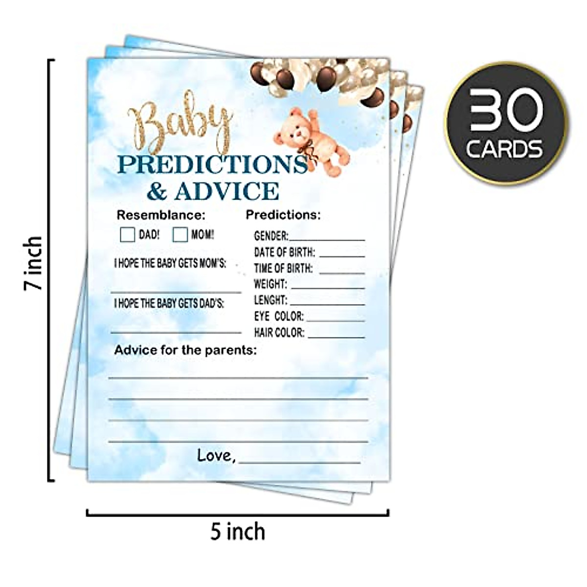 Baby Predictions & Advice Baby Shower, Little Bear Neutral Newborn Guessing Game , New Parent Message Advice Book Mommy Daddy to Be Keepsake Party Favor Supplies Decoration -30 Game Cards(bb012-yx17)