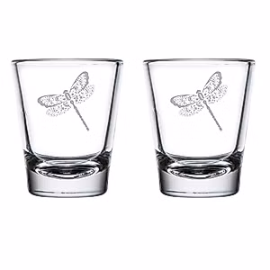 MIP Set of 2 Shot Glasses 1.75oz Shot Glass Floral Dragonfly