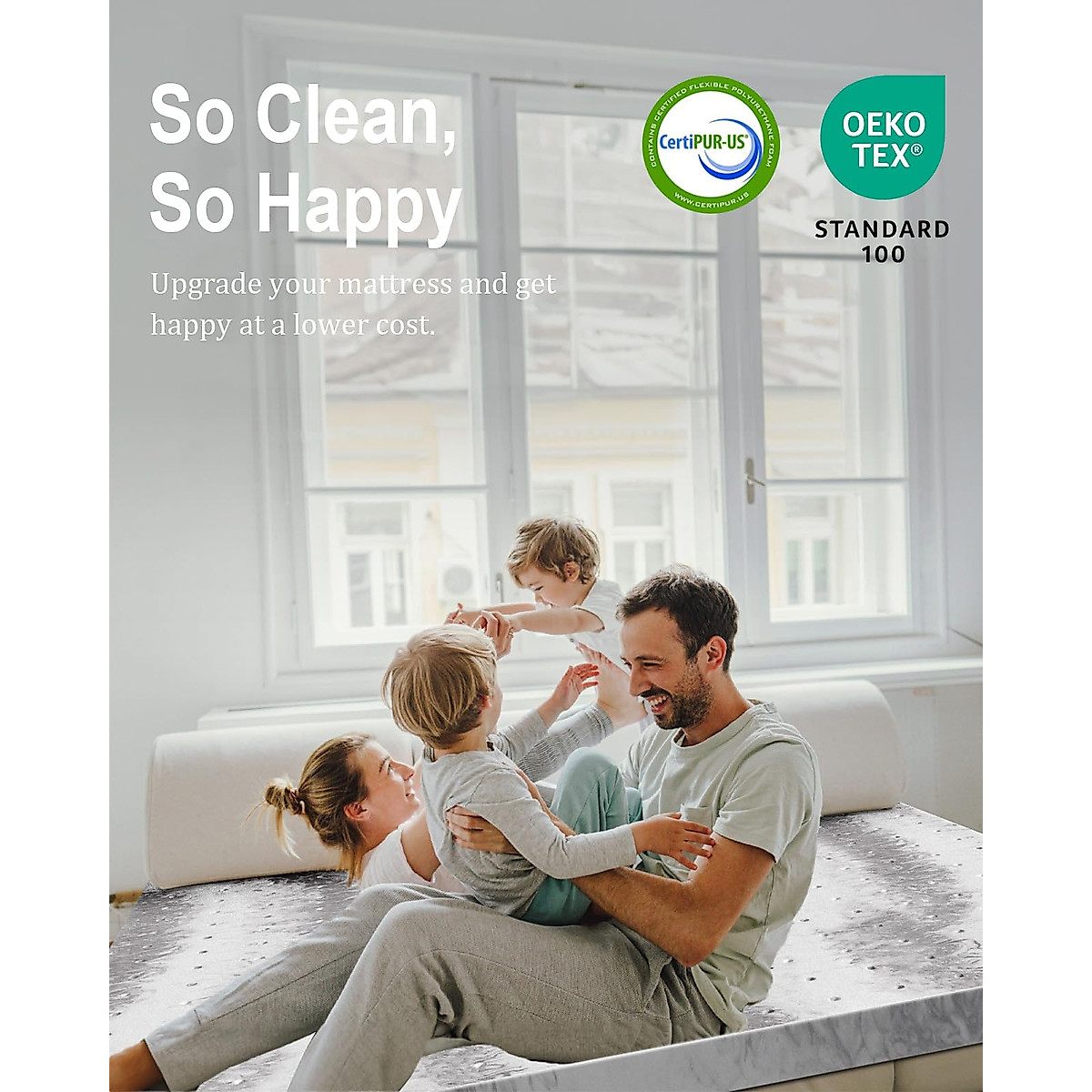 BedsPick 3 inch Mattress Topper Twin XL Memory Foam, XLong Single Mattresses Pad Extra Long Twin Charcoal Infused, College Dorm XLong Foam Mattress Toppers, CertiPUR-US and Oeko-Tex Standard